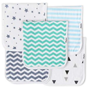 kiddystar baby burp cloths for boys 5 pack, organic cotton, large 21″x10″, triple layer, thick, soft and absorbent towels, burping rags for newborns, multicolor