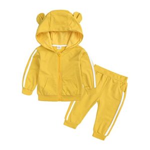 Mifyiar Girls Boys Bear's Infant Baby Ear Outfits Hooded Zipper Sweatshirt+Pants Boys 3 Month Old Boy Clothes Yellow