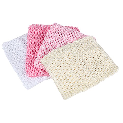 Andux 6 Inch Assorted Colors Baby Girl Crochet Tutu Tube Tops Chest Wrap Wide Crochet Headbands Pack of 4 ETMX-01 (White + Beige + Light Pink + Medium Pink)