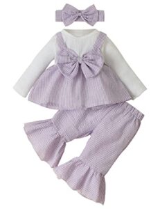 newborn baby girl clothes infant long sleeve shirt tops bell bottoms flared pants set 3pcs fall winter outfits with headband purple 0-3m