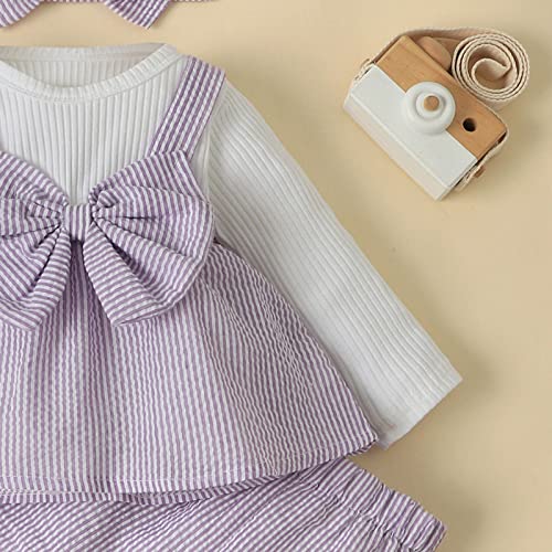 Newborn Baby Girl Clothes Infant Long Sleeve Shirt Tops Bell Bottoms Flared Pants Set 3PCS Fall Winter Outfits with Headband Purple 0-3M