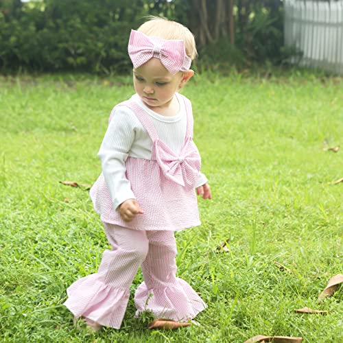 Newborn Baby Girl Clothes Infant Long Sleeve Shirt Tops Bell Bottoms Flared Pants Set 3PCS Fall Winter Outfits with Headband Purple 0-3M