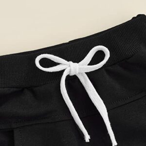 Newborn Baby Boys Girls Sweatpant Trousers Elastic Waist Adjustable Drawstring Plain Loose Fit Cotton Jogger Pants (Black , 0-6 Months )