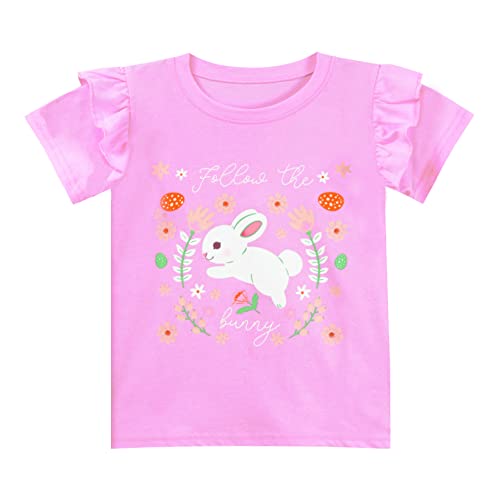 Toddler Girls T-Shirt Easter Gift - Bunny Eggs Baby Short Sleeve Bunny Tee Shirts Soft Summer Pink Cotton Tops 3T