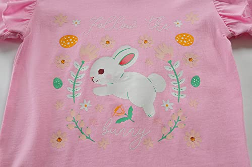 Toddler Girls T-Shirt Easter Gift - Bunny Eggs Baby Short Sleeve Bunny Tee Shirts Soft Summer Pink Cotton Tops 3T