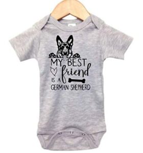 ebenezer fire my best friend is a german shepherd/dog and baby outft/newborn bodysuit (3-6m, grey ss (black text))