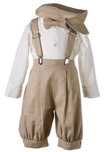 tuxgear boys tan linen knickerbocker 5 piece set, toddler 3