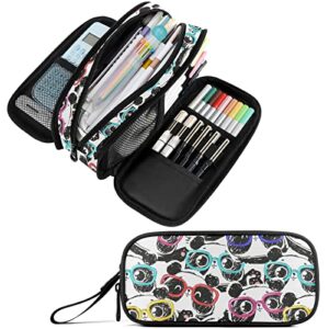 fustylead panda wear glasses big capacity pencil pen case, multi-purpose makeup bag organizer storage pouch for office college school hiking travel