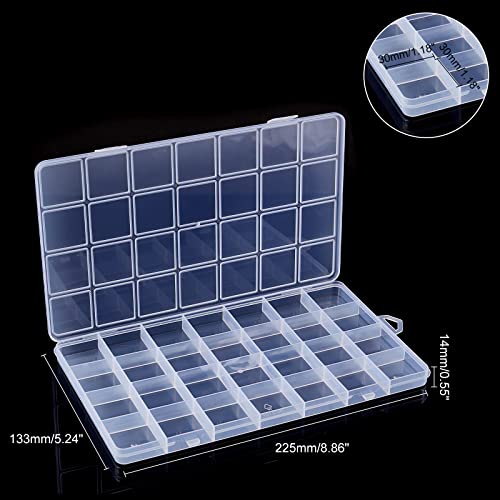 SUPERFINDINGS 4 Pack 28 Grids Organizer Box 22.5x13.3cm Transparent Plastic Organizers Storage Box Clear Washi Tape Organizer for Nail Art Small Findings Parts Rhinestones,Compartment: 3x3cm