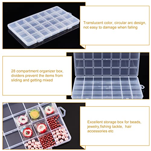 SUPERFINDINGS 4 Pack 28 Grids Organizer Box 22.5x13.3cm Transparent Plastic Organizers Storage Box Clear Washi Tape Organizer for Nail Art Small Findings Parts Rhinestones,Compartment: 3x3cm