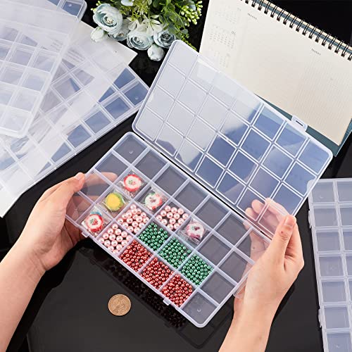 SUPERFINDINGS 4 Pack 28 Grids Organizer Box 22.5x13.3cm Transparent Plastic Organizers Storage Box Clear Washi Tape Organizer for Nail Art Small Findings Parts Rhinestones,Compartment: 3x3cm