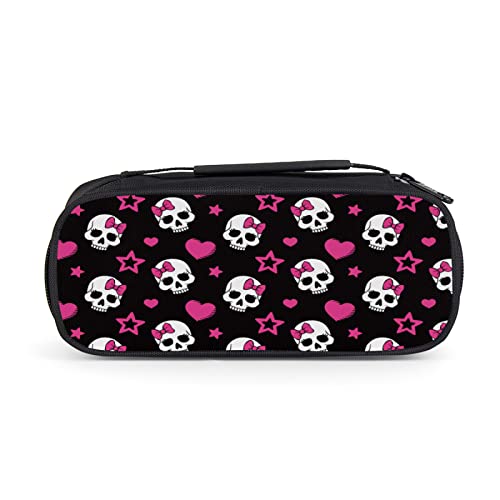 Yashilaiya Big Capacity Pencil Case Pink skull love star Pencil Bag Zipper Pencil Box Cosmetic Bag Stationary Bag for Teenage Girls Travel Office Supplies