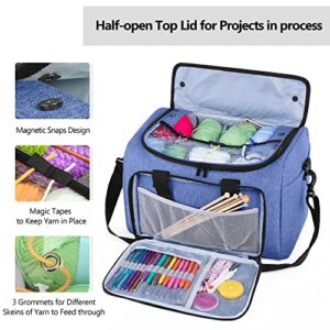 Teamoy Knitting Bag, Yarn Storage Organizer Crochet Bag with Removable Inner Divider for Yarn Skeins, Crochet Hooks, Knitting Needles and Supplies, Bag Only, Dark Blue