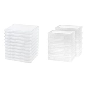 iris usa, inc. iris slim portable project case, 10 pack, clear (586390) & medium plastic clear hobby modular craft supply art satchel storage box organizer with snap-tight closure latch, 10 pack