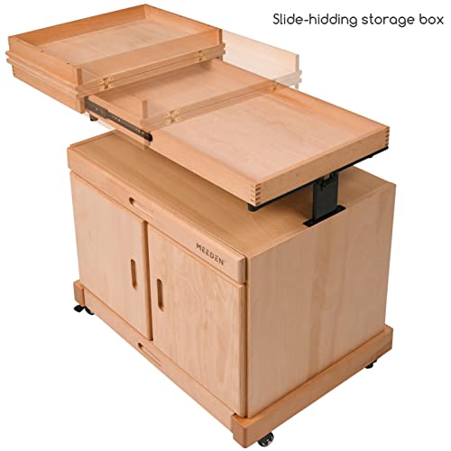 MEEDEN Artist Taboret Rolling Cart, Solid Beech Wood Artist Storage Cart on Wheels with Lifting Desktop, Art Cart on 4 Lockable Wheels for Painting Supplies, Up to 11 Different Storage Units