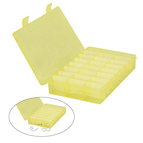 Vruping Jewelry Box Organizer Storage, 24 Grids Adjustable Jewelry Box, Plastic Detachable Beads Earrings Storage Case Jewelry Divider Container Jewelry Organizer Case(Yellow)