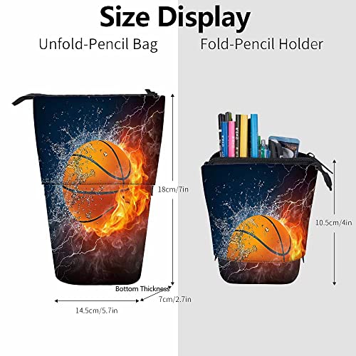 Swono Burning Basketball Pencil Holder Flame Water Ball Stand Up Pencil Case Organizer Pencil Pouch Makeup Bag Great For Teens Girls Boys Gift Blue Black