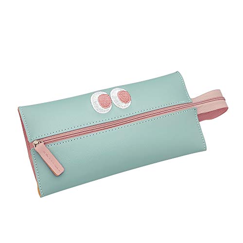 Funny live Foldable Monster Pencil Case Wide-Opening Makeup Pouch Stationary Box, Big Capacity Leather Pencil Pouch Pen Bag Holder Stationery Organizer for Boys Girls Teen (Lake Blue)