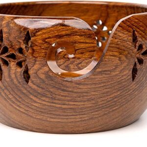 Drilled Wooden Yarn Bowl | Handcrafted Yarn Bowl | Yarn Ball Storage | Knitting and Crocheting Accessories | Premium Polished Bowl | (7 * 7 * 4 INCHES)