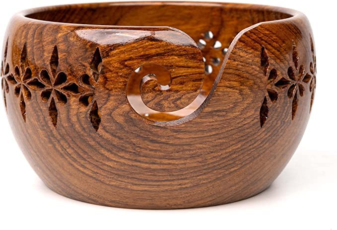 Drilled Wooden Yarn Bowl | Handcrafted Yarn Bowl | Yarn Ball Storage | Knitting and Crocheting Accessories | Premium Polished Bowl | (7 * 7 * 4 INCHES)