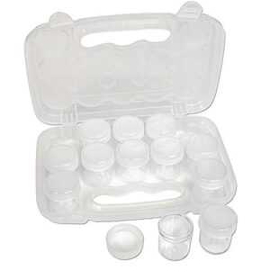 the beadsmith personality case – clear storage organizer box, 8 x 8.5 x 1.75 inches – includes 12 small containers with lids – 1.5 x 1.5 inches, molded case with built-in handle