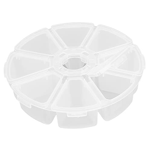 8 Grids Round Clear Plastic Box, Divider Storage Container for Beads Jewelry DIY Crafts Nail Art Items