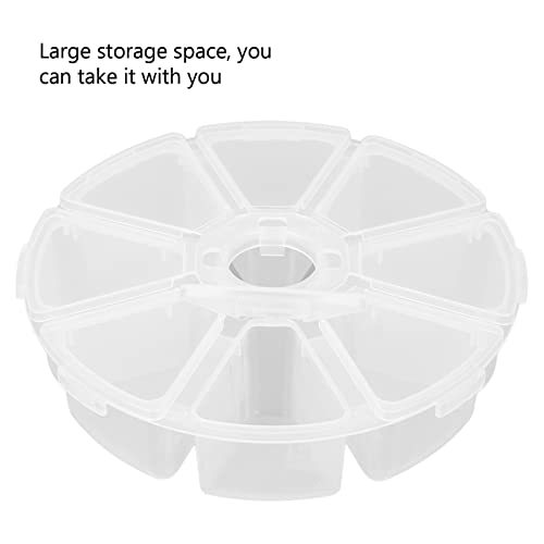 8 Grids Round Clear Plastic Box, Divider Storage Container for Beads Jewelry DIY Crafts Nail Art Items