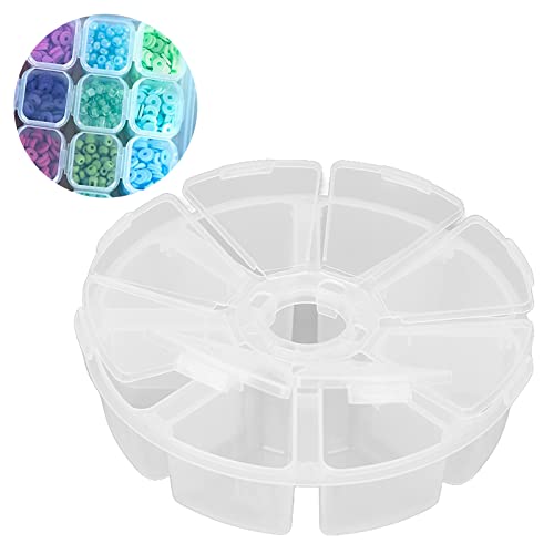 8 Grids Round Clear Plastic Box, Divider Storage Container for Beads Jewelry DIY Crafts Nail Art Items