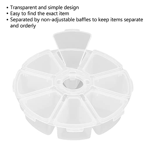 8 Grids Round Clear Plastic Box, Divider Storage Container for Beads Jewelry DIY Crafts Nail Art Items