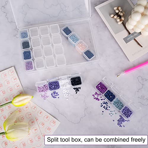 5D Diamond Painting Storage Containers,2 Packs 28 Grids,Diamond Painting Box and100 Number Label (M-2)