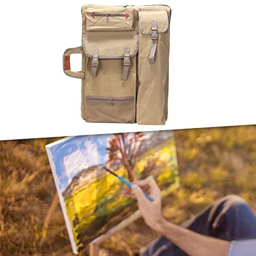 Deevoka Art Portfolio Case Sketch Bag Sketchbook Organizer Mix Tray Artist Carrying Bag Backpack Storage for Artwork Painting Tool Paint Brushes, Khaki