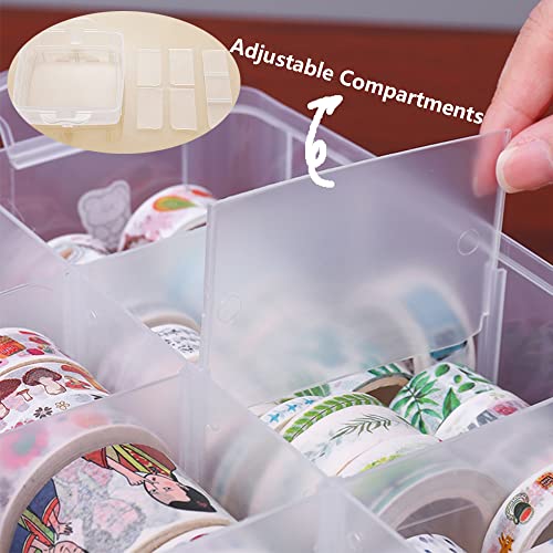 3 Tier Small Stackable Storage Container Box with Handle, CORGIMHZ Plastic Craft Organizer Case with 18 Adjustable Compartments for Washi Tapes, Art Supplies, Jewelry (5.9 x 5.83 x 4.88 in) (2, clear)