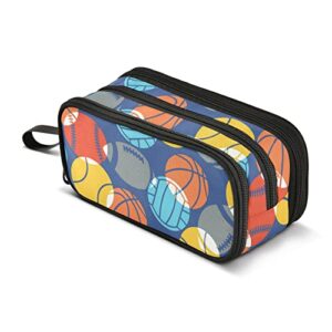 vnurnrn sports balls pencil case large big capacity pen case 3 compartments pencil bag for girls boys travel bag stationery bag for college school travel kids teens