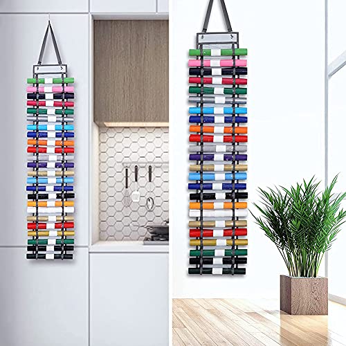 Yosuny Vinyl Roll Holder with 24 Roll Compartments, Vinyl Roll Storage Rack Wall Mount,Over The Door, Craft Vinyl Storage Organizer Idea, Hanging Organizer Storage