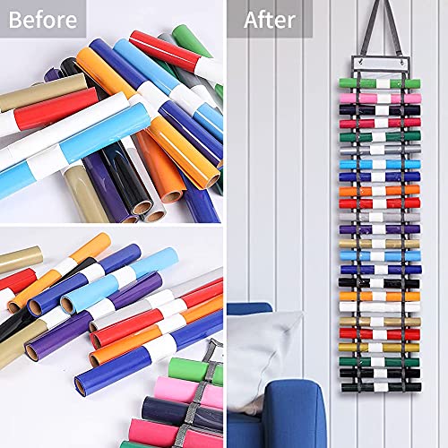 Yosuny Vinyl Roll Holder with 24 Roll Compartments, Vinyl Roll Storage Rack Wall Mount,Over The Door, Craft Vinyl Storage Organizer Idea, Hanging Organizer Storage