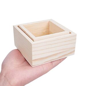 PH PandaHall 4pcs Small Wooden Box 3'' x 3'' 4'' x 4'' Rustic Wooden Box Square Storage Organizer Container Wooden Craft Box for Succulents Plant Collectibles Home Venue Decor Small Item