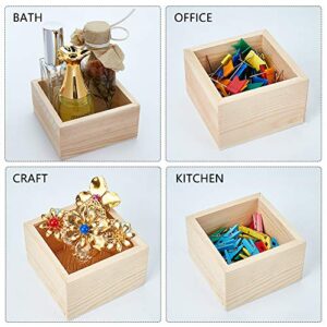 PH PandaHall 4pcs Small Wooden Box 3'' x 3'' 4'' x 4'' Rustic Wooden Box Square Storage Organizer Container Wooden Craft Box for Succulents Plant Collectibles Home Venue Decor Small Item