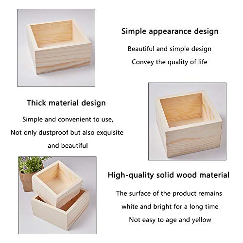 PH PandaHall 4pcs Small Wooden Box 3'' x 3'' 4'' x 4'' Rustic Wooden Box Square Storage Organizer Container Wooden Craft Box for Succulents Plant Collectibles Home Venue Decor Small Item