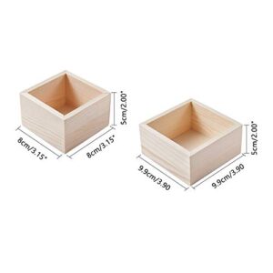 PH PandaHall 4pcs Small Wooden Box 3'' x 3'' 4'' x 4'' Rustic Wooden Box Square Storage Organizer Container Wooden Craft Box for Succulents Plant Collectibles Home Venue Decor Small Item