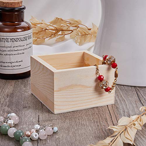 PH PandaHall 4pcs Small Wooden Box 3'' x 3'' 4'' x 4'' Rustic Wooden Box Square Storage Organizer Container Wooden Craft Box for Succulents Plant Collectibles Home Venue Decor Small Item