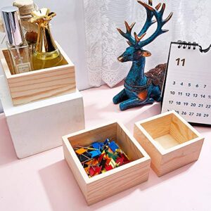 PH PandaHall 4pcs Small Wooden Box 3'' x 3'' 4'' x 4'' Rustic Wooden Box Square Storage Organizer Container Wooden Craft Box for Succulents Plant Collectibles Home Venue Decor Small Item