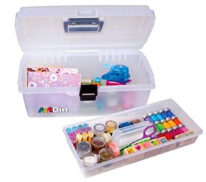 artbin 6966ab 16 in. lift-out tray box, portable art & craft organizer with handle and tray, clear