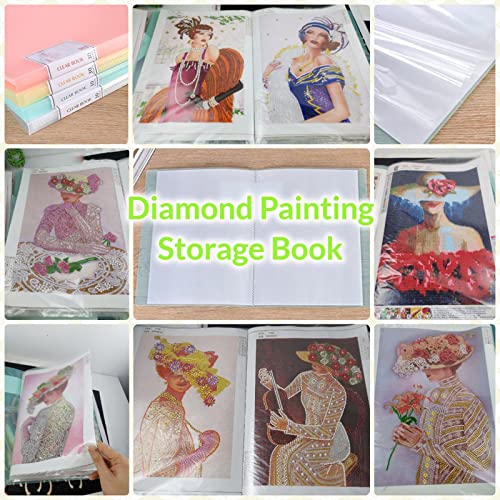 A3 Diamond Painting Storage Book 30 Pags,Art Portfolio Painting Storage Book Clear Pockets Sleeves Protectors for Artwork, Report Sheet, Letter Album Folder Storage Bag 44 X 32.5 cm (Pink)