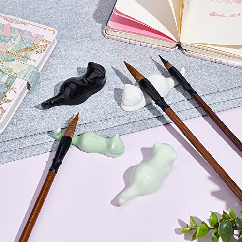 NBEADS 4 Pcs Cat Paint Brush Holder, Porcelain Brush Holder Chinese Painting Brush Rest Chopsticks Spoon Forks Knives Tableware Rest Set Ceramic Art Supply for Painting Writing Dinner Table