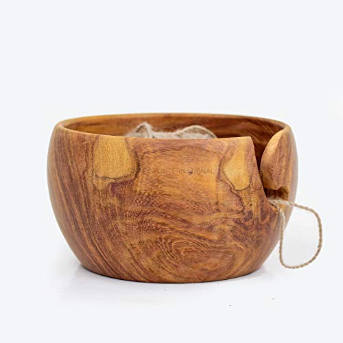 Shedua Mozambique Sanded Wood Yarn Storage Premium Knitting Crochet Wool Bowl | Arts Crafts & Sewing Accessories Bowl by Nagina International (Large)