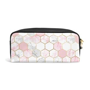 alaza cute pencil case white marble rose gold lattice geometric pen cases organizer pu leather comestic makeup bag make up pouch