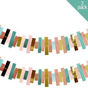 ebabyland 2pack teal and rose gold confetti garland streamers party decorations bachelorette party decorations rose gold birthday decorations paper garland baby shower decorations for girl banner