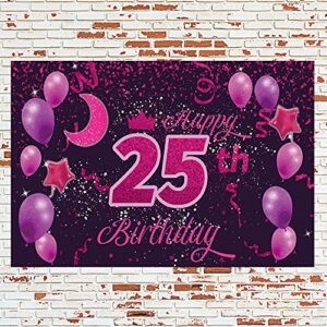 Sweet Happy 25th Birthday Backdrop Banner Poster 25 Birthday Party Decorations 25th Birthday Party Supplies 25th Photo Background for Girls,Boys,Women,Men - Pink Purple 72.8 x 43.3 Inch