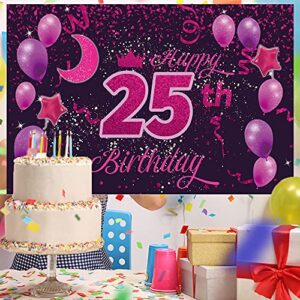 Sweet Happy 25th Birthday Backdrop Banner Poster 25 Birthday Party Decorations 25th Birthday Party Supplies 25th Photo Background for Girls,Boys,Women,Men - Pink Purple 72.8 x 43.3 Inch