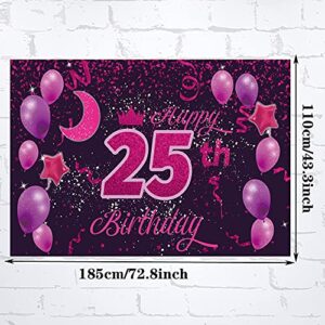 Sweet Happy 25th Birthday Backdrop Banner Poster 25 Birthday Party Decorations 25th Birthday Party Supplies 25th Photo Background for Girls,Boys,Women,Men - Pink Purple 72.8 x 43.3 Inch